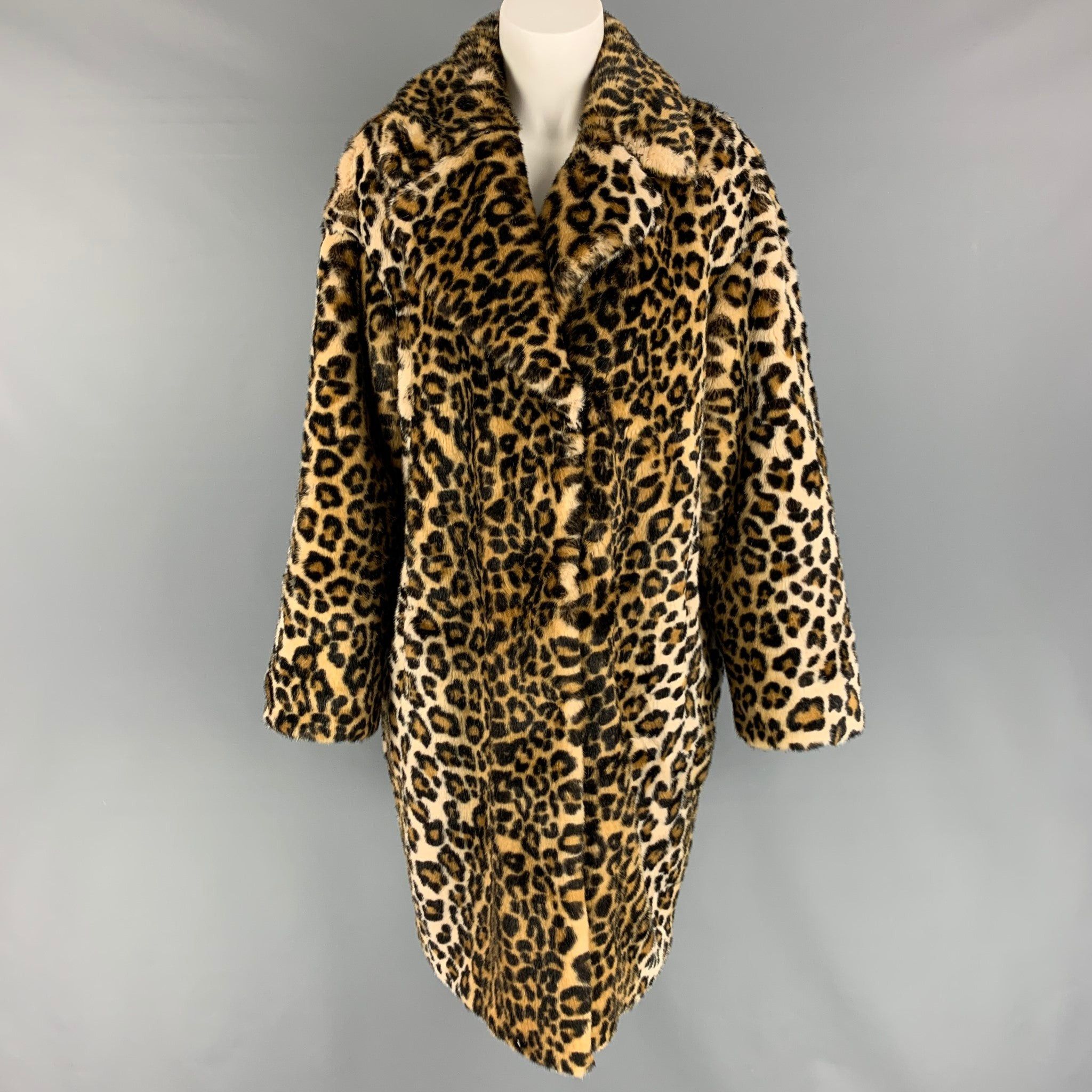 Stand Studio Tan Black Faux Fur Leopard Notch Lapel Coat | Grailed