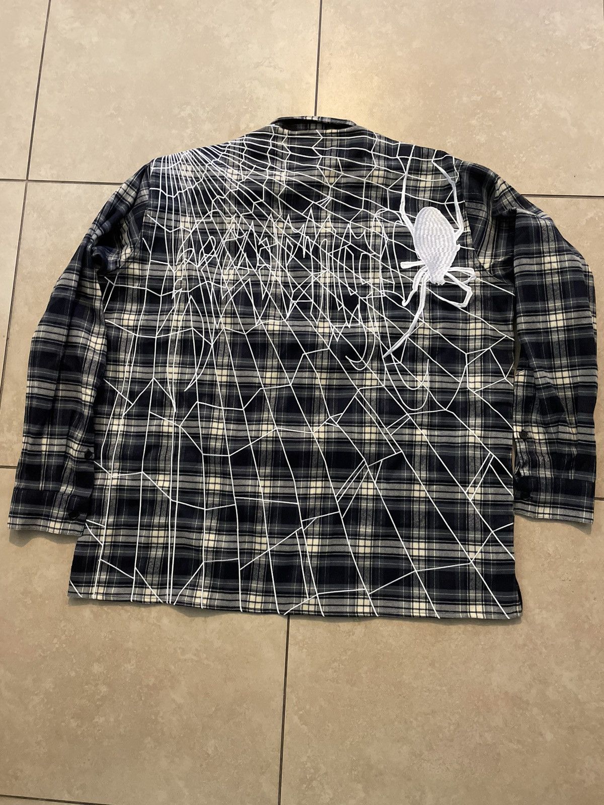Vintage revenge spider flannel navy blue / white | Grailed
