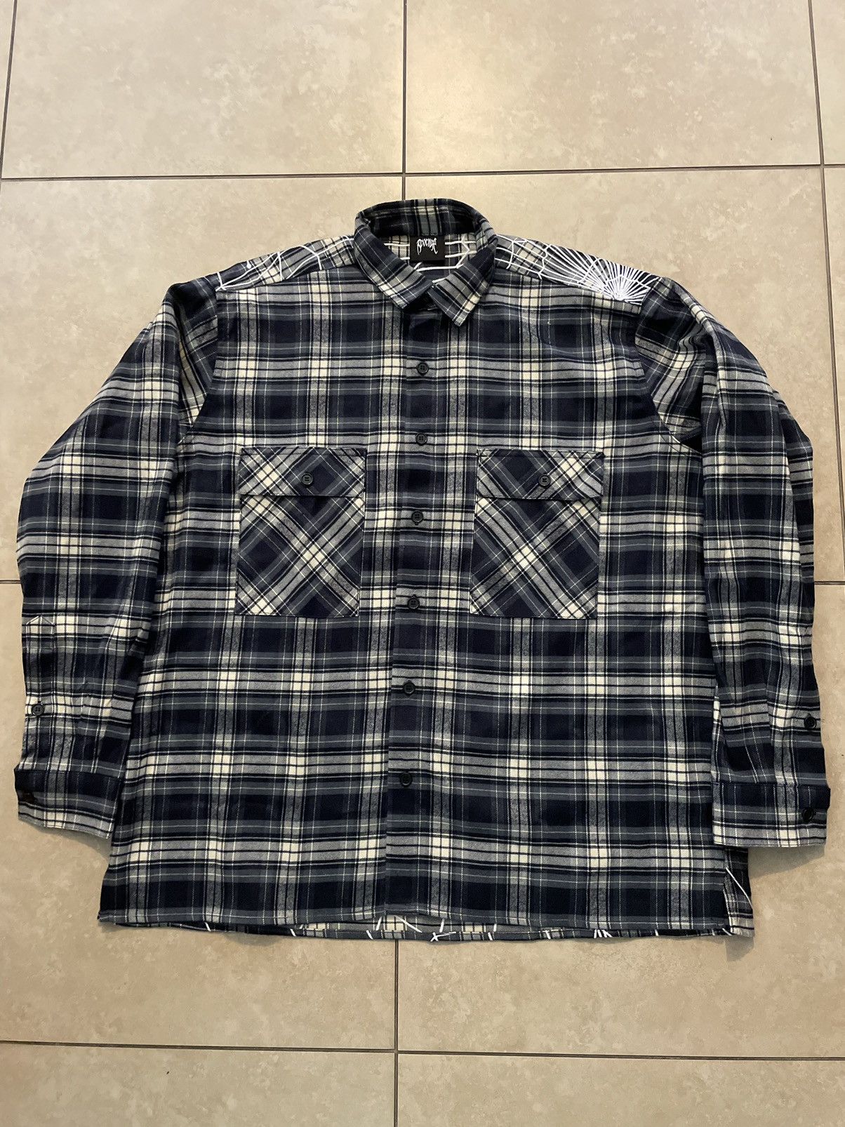 Vintage revenge spider flannel navy blue / white | Grailed