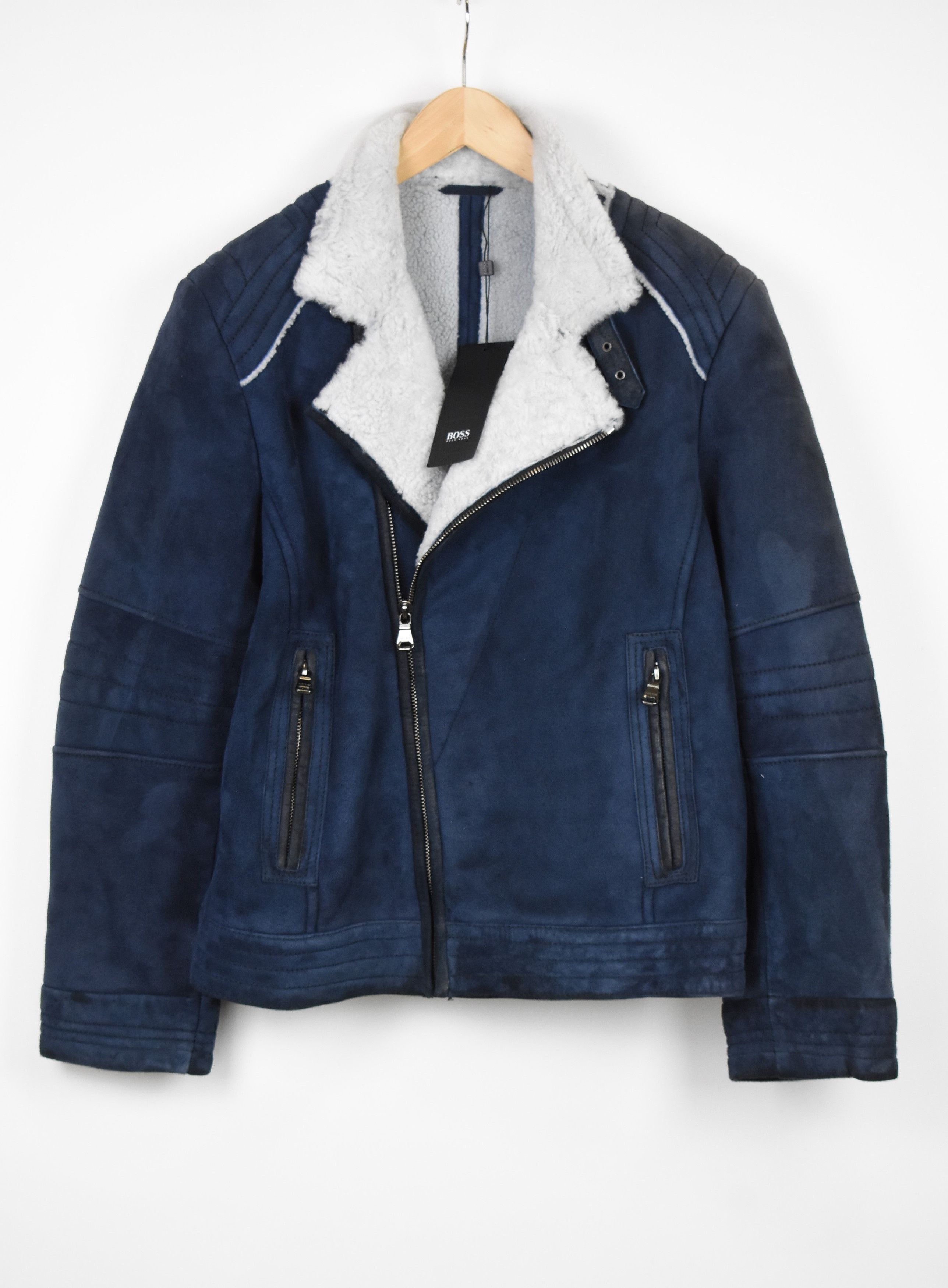 Hugo Boss HUGO BOSS CONEY Men US 40R Leather Shearling Aviator Jacket ...