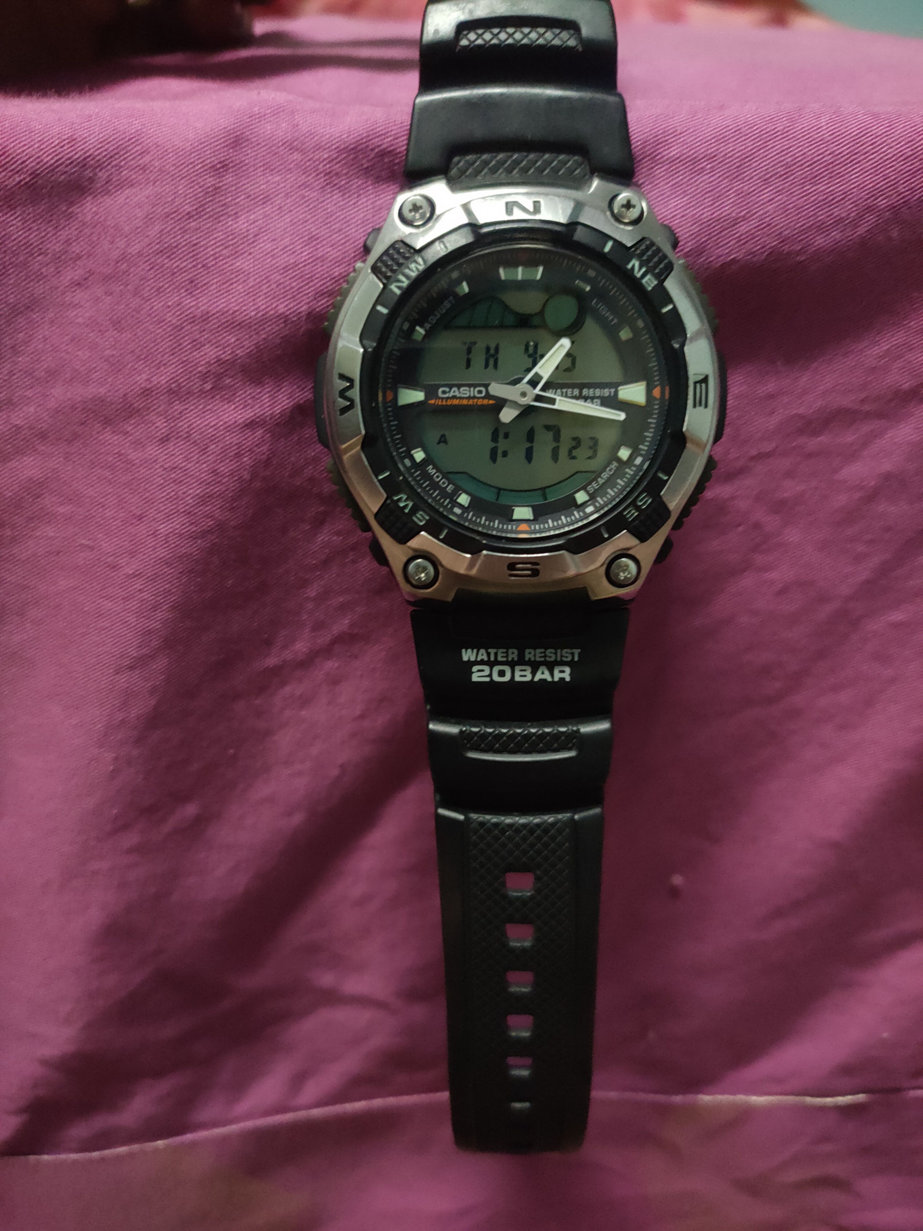 Casio × Vintage Vintage casio AQW-100 ana digi tide graph moon phase 3 ...