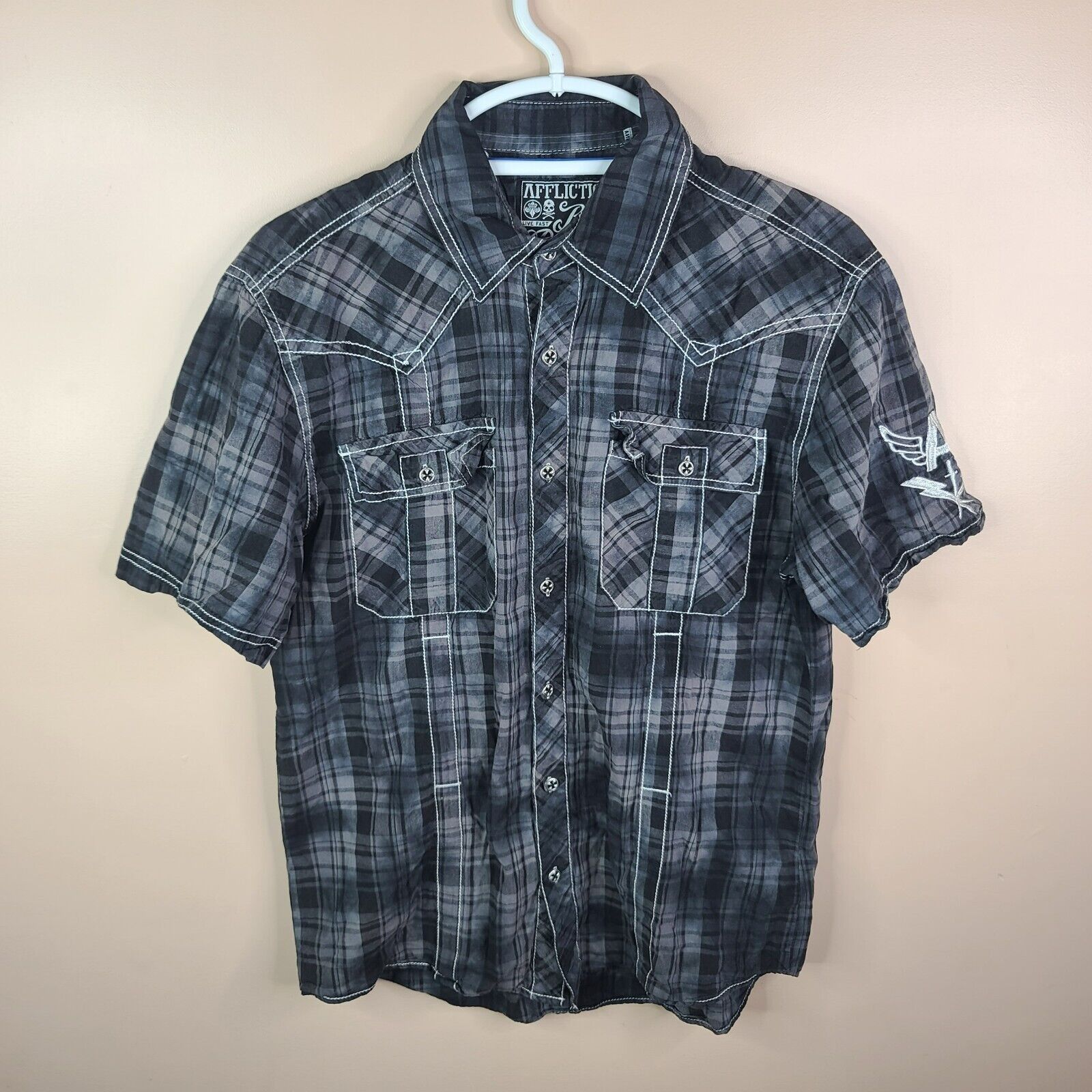 Affliction Affliction Button Up Shirt Men's Large Black Gray Thick ...