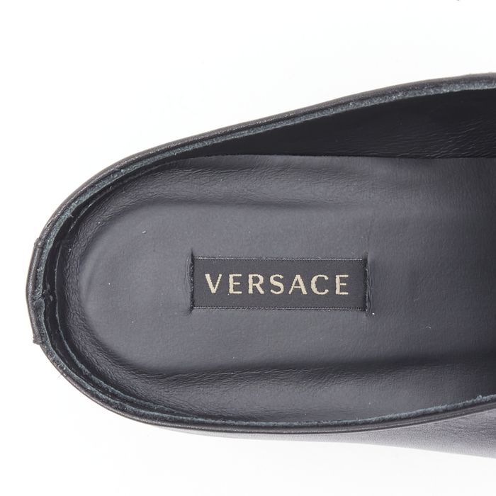 Versace new VERSACE 2019 black leather gold Medusa toe western buckle ...
