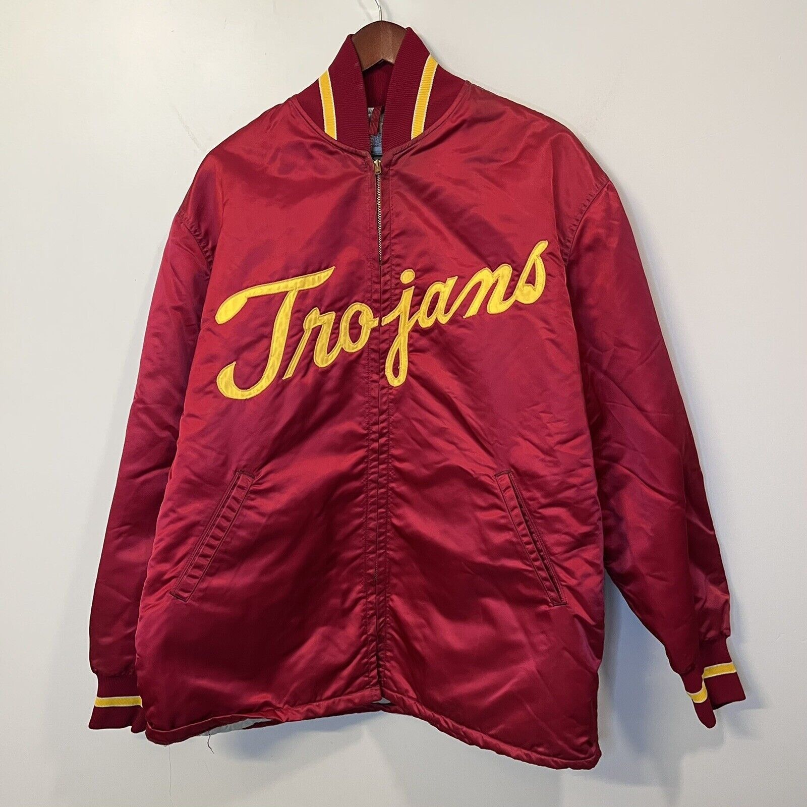 Vintage Vtg 60s 70s USC Trojans Red Yellow Satin Bomber Jacket | Grailed