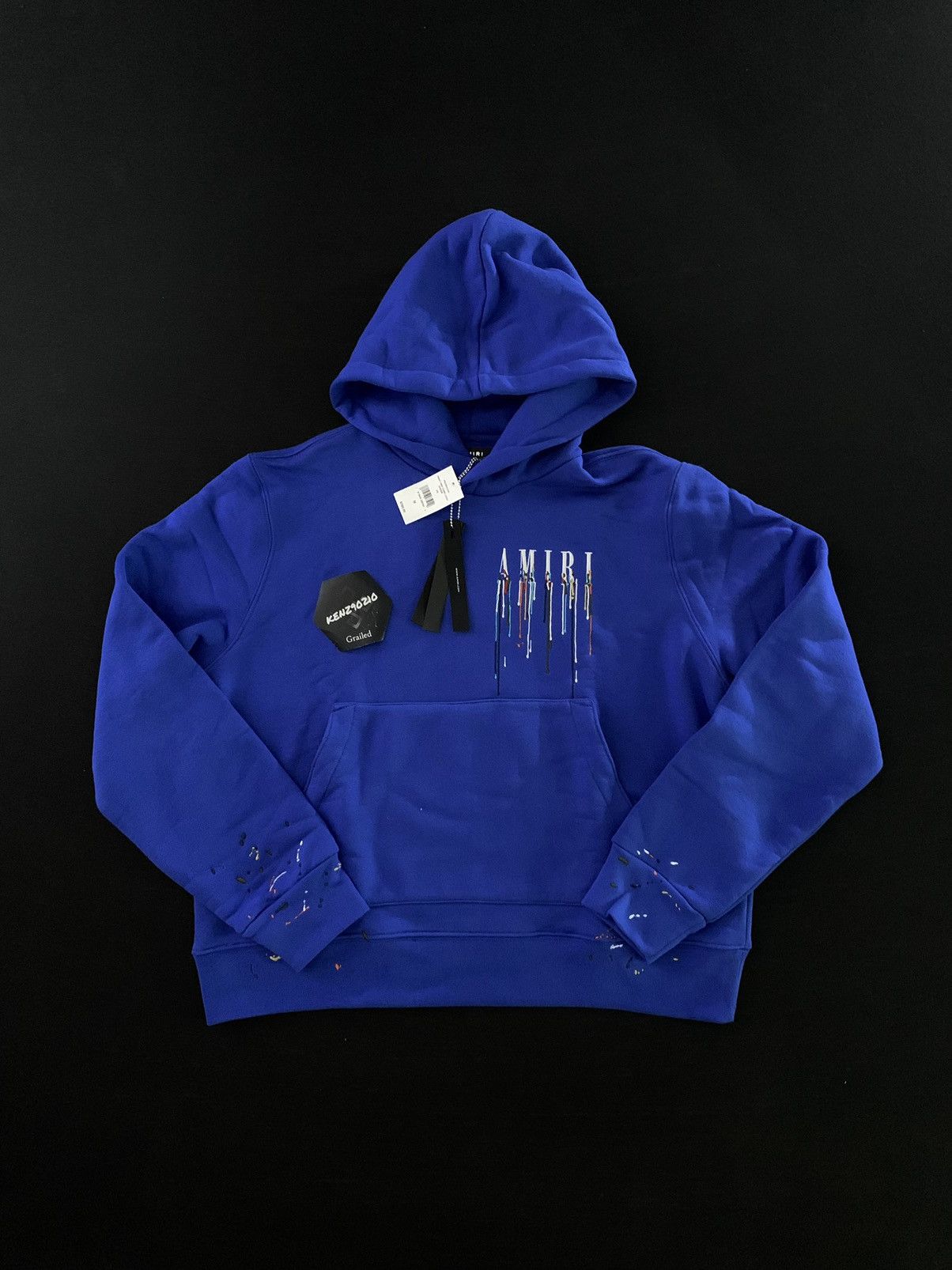 Amiri Amiri Blue Embroidered Paint Drip Hoodie | Grailed