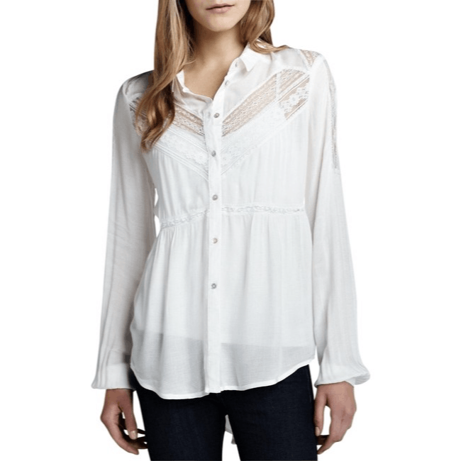 Free People Free People white wild wind lace inset button blouse Sz S ...