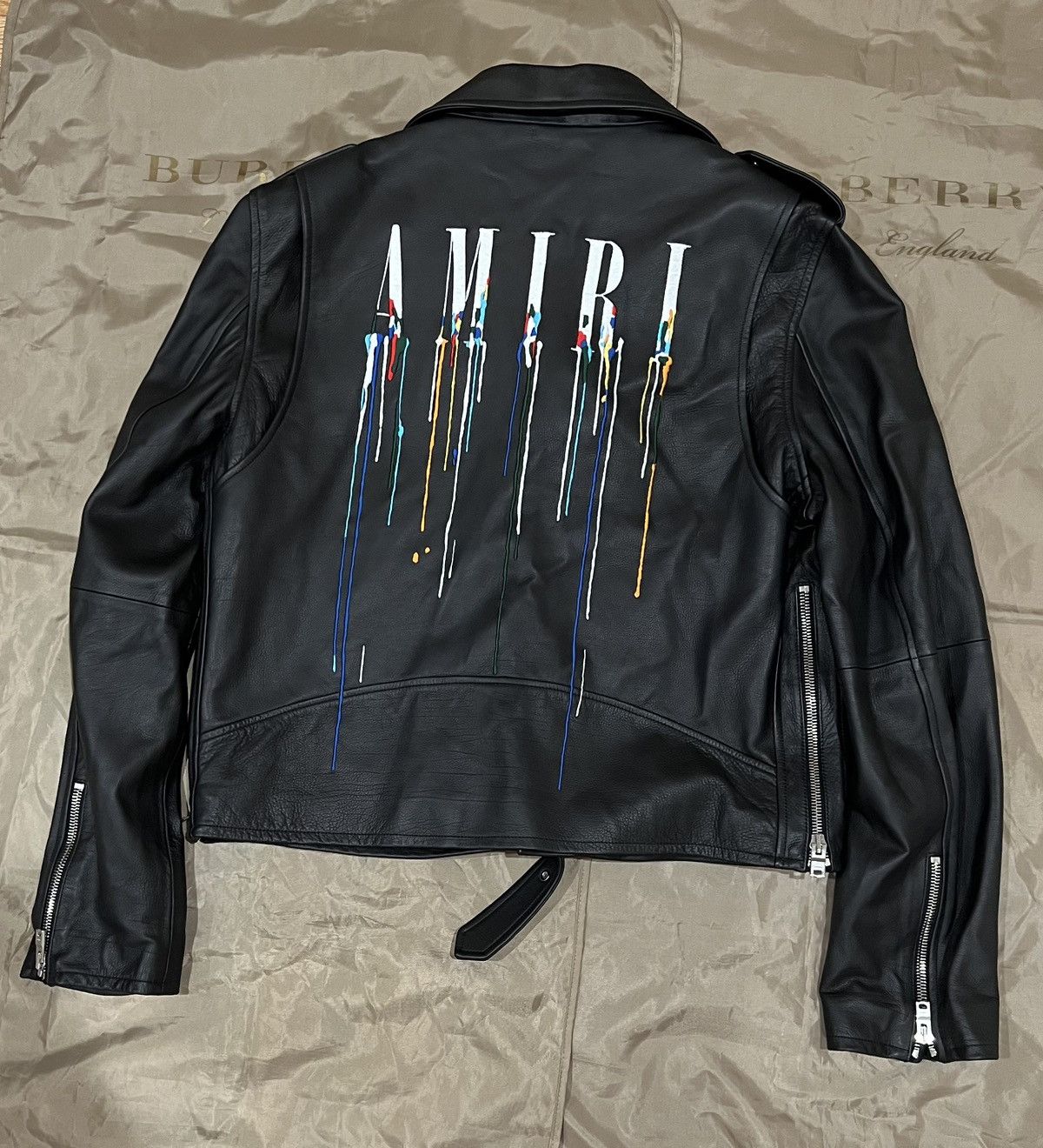 Amiri Amiri Embroidered Paint Drip Core Logo Leather size 56 $4500 ...