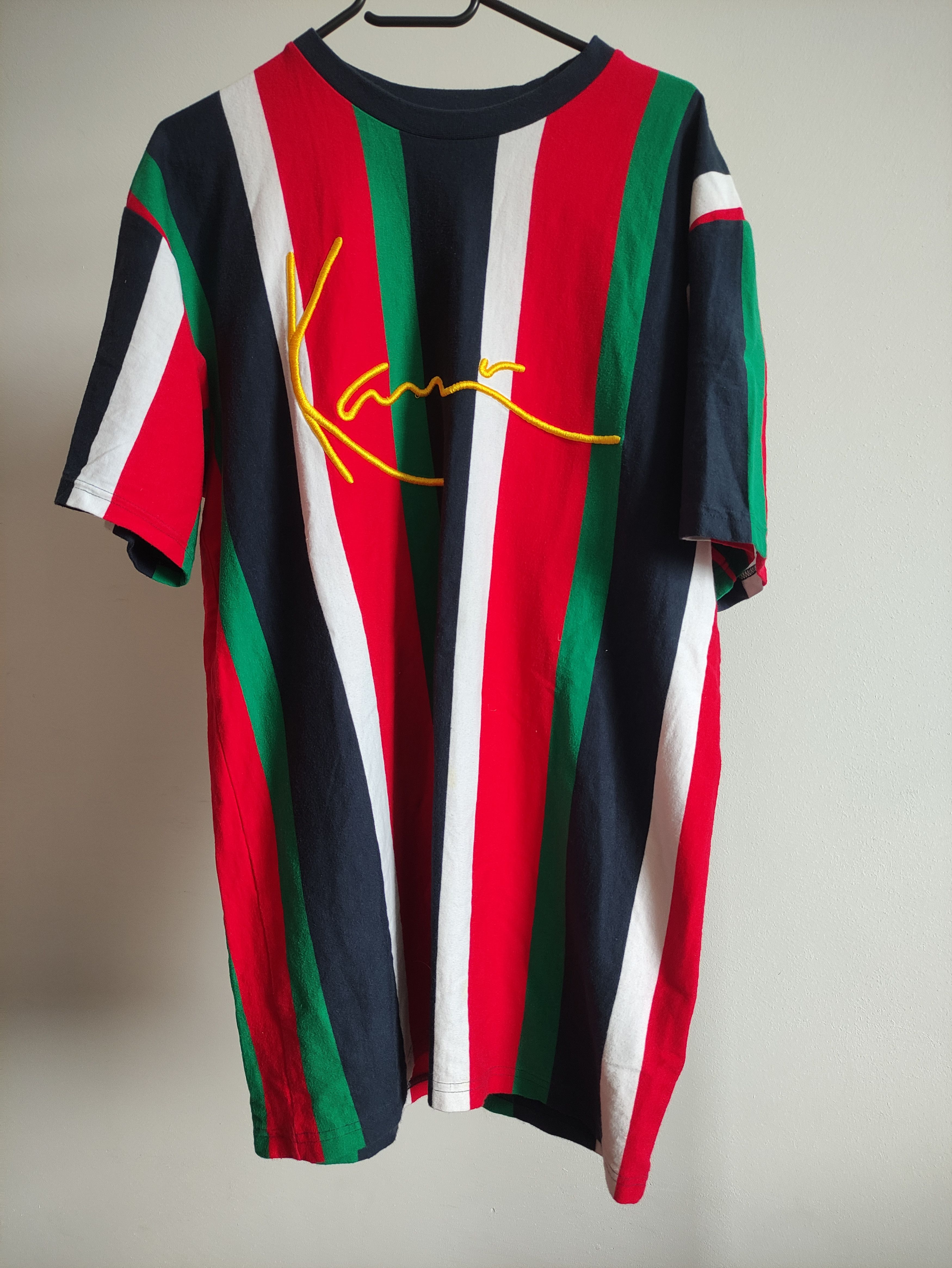 Karl Kani × Streetwear × Vintage Karl kani stripes boxy logo T-shirt ...