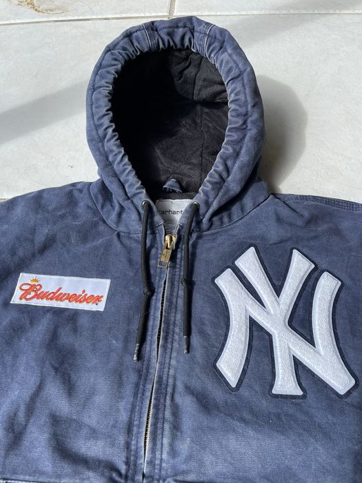 Vintage RARE VINTAGE NY Yankees x Budweiser Carhartt Hooded Jacket ...