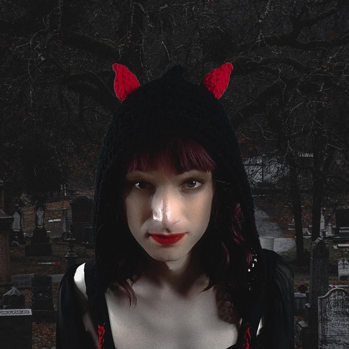 Handmade handmade crochet black and red devil horn halloween hood | Grailed