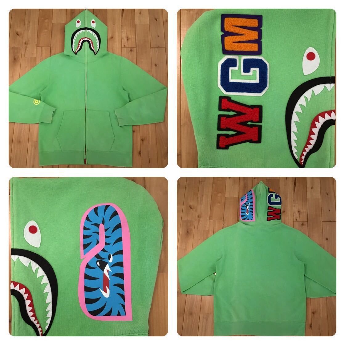 Bape 2010 BAPE Neon shark full zip hoodie green | Grailed
