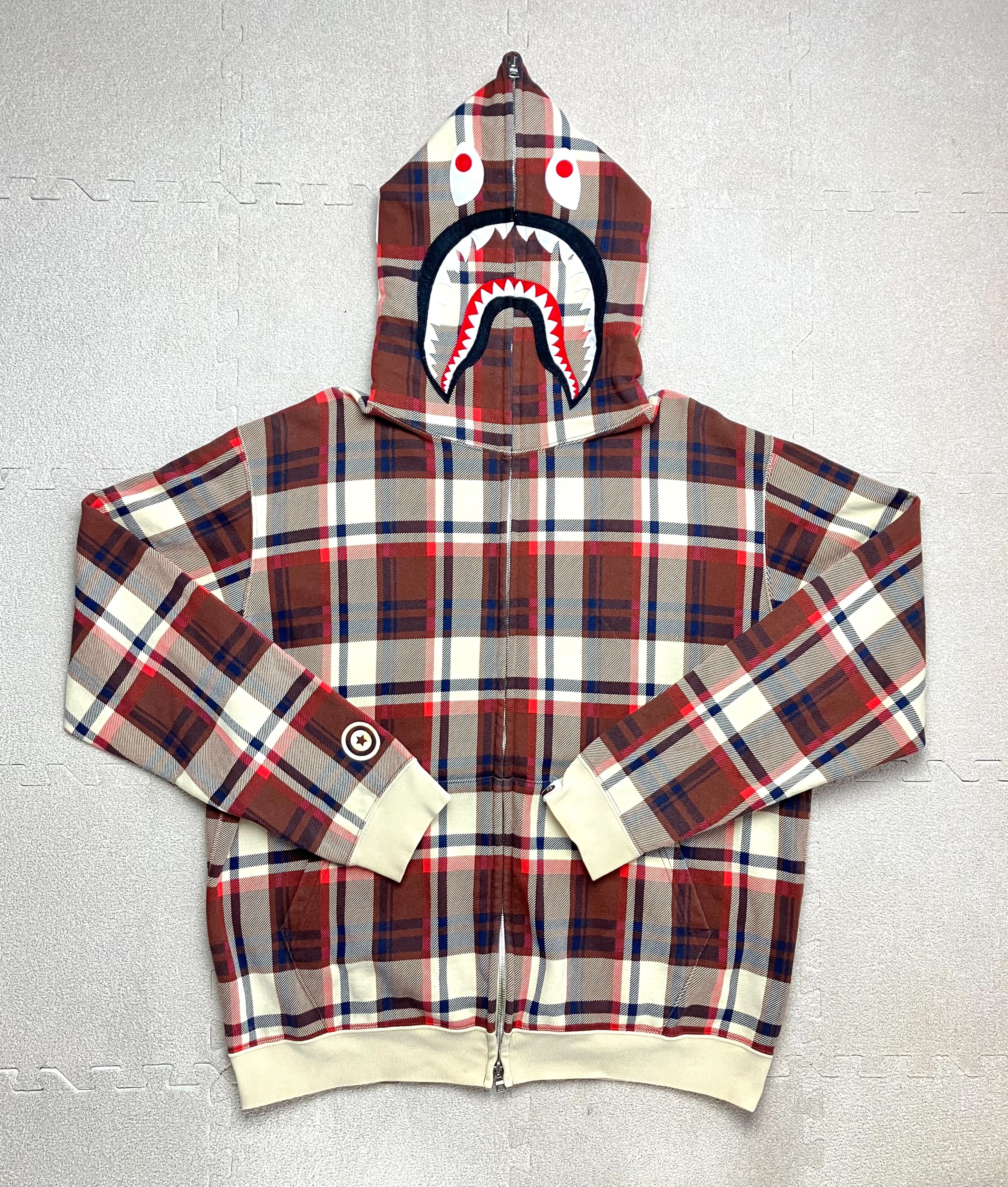Bape Bape Brown Plaid Shark WGM Full Zip Hoodie Size L Japan | Grailed
