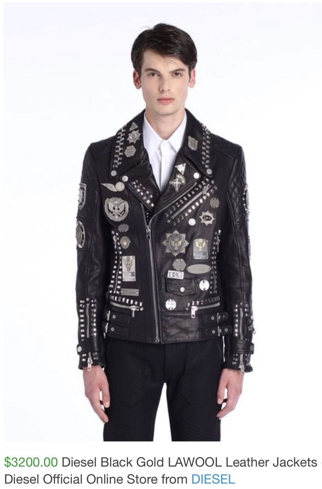 Diesel Black Gold Diesel Black Gold LAWOOL biker leather jacket size 50 ...