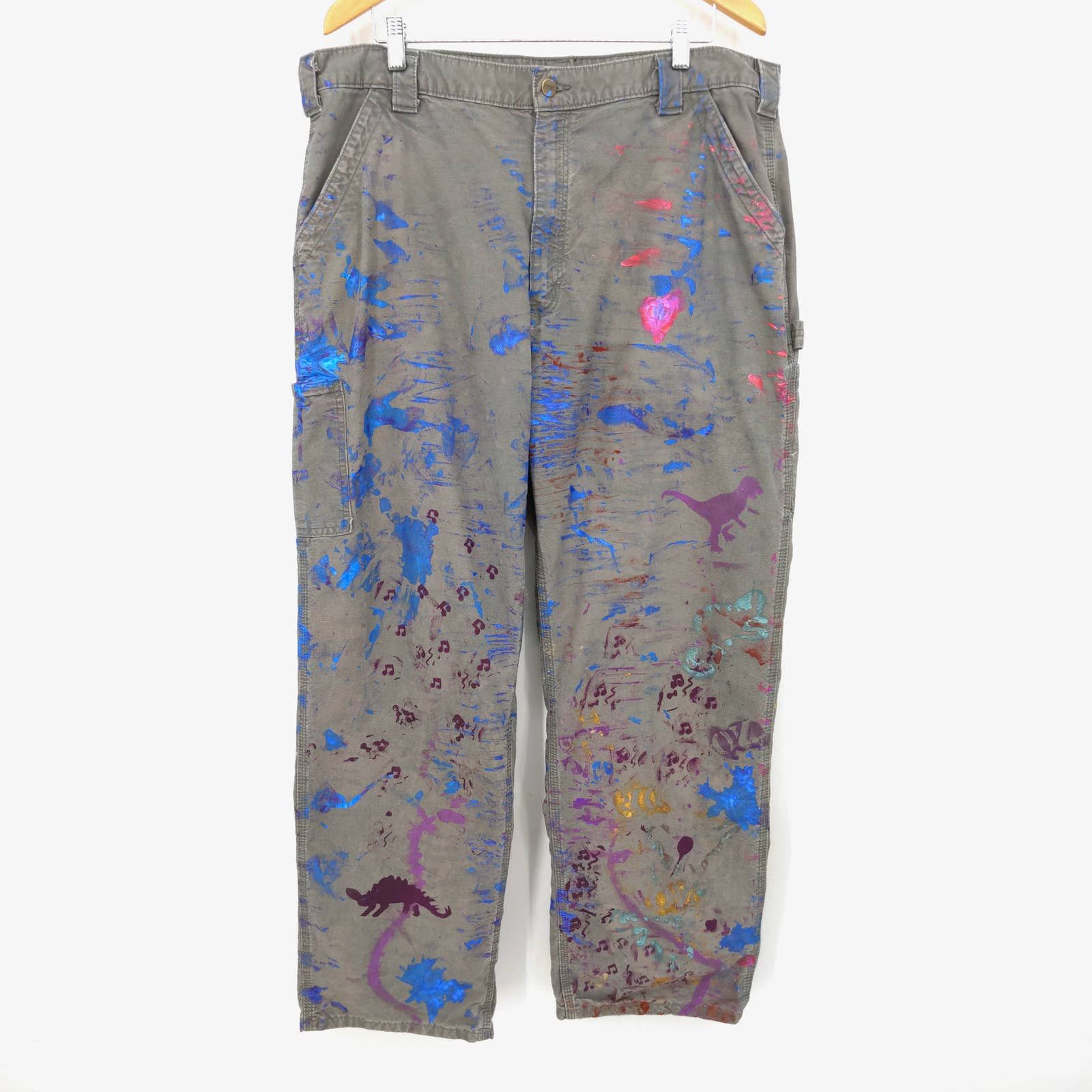 Custom Carhartt Custom Painted Black Light Carpenter Work Pants 40 ...