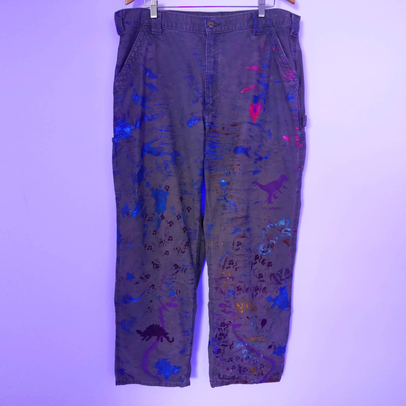 Custom Carhartt Custom Painted Black Light Carpenter Work Pants 40 ...