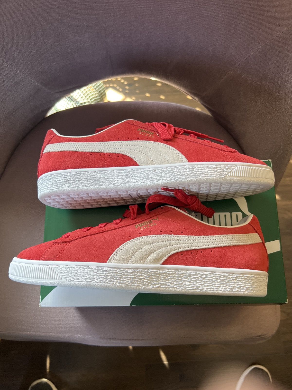 Puma Red suede trainers | Grailed