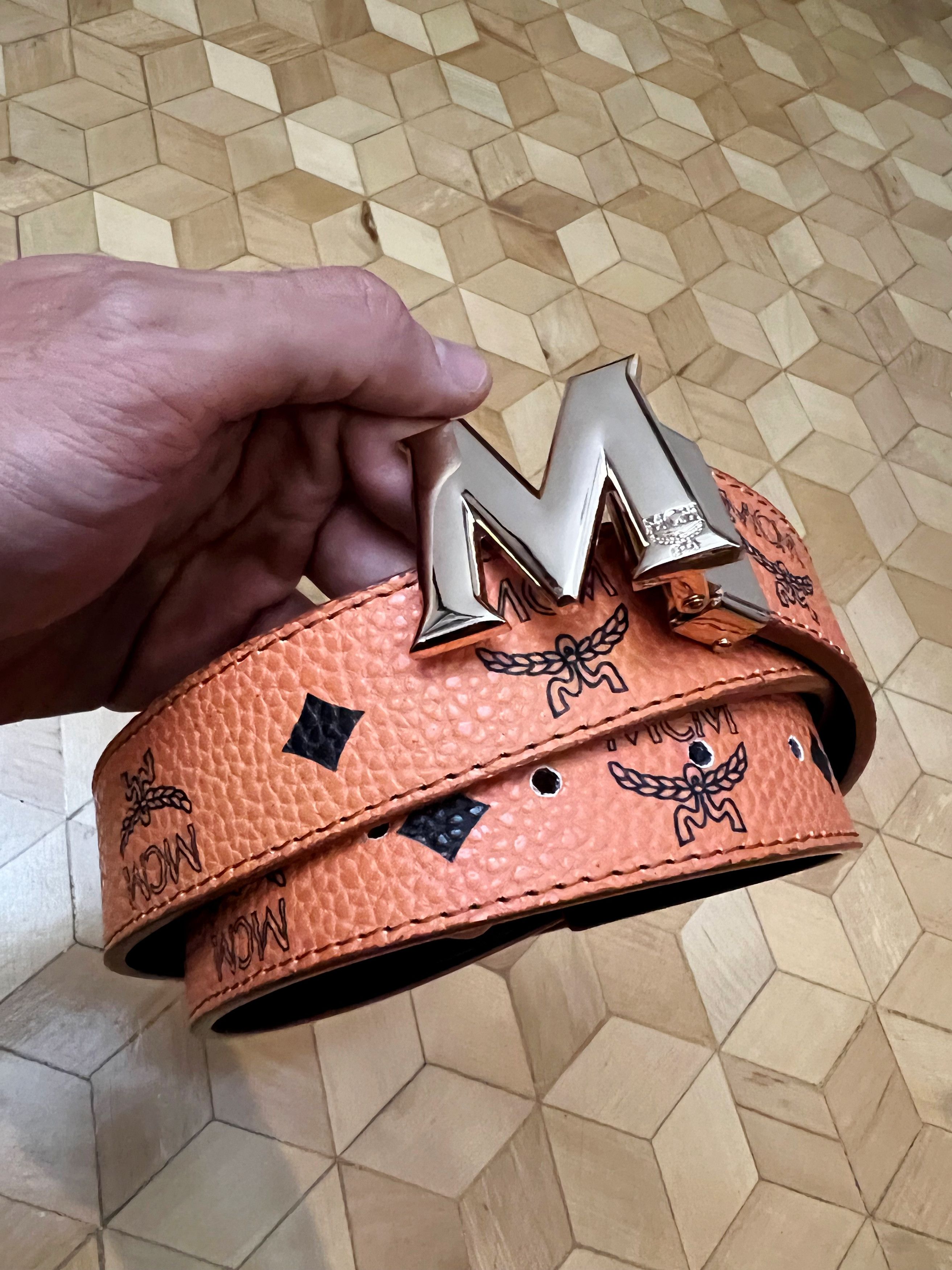 MCM MCM Orange Gold Logo Pattern Belt 44 x 110 | Grailed