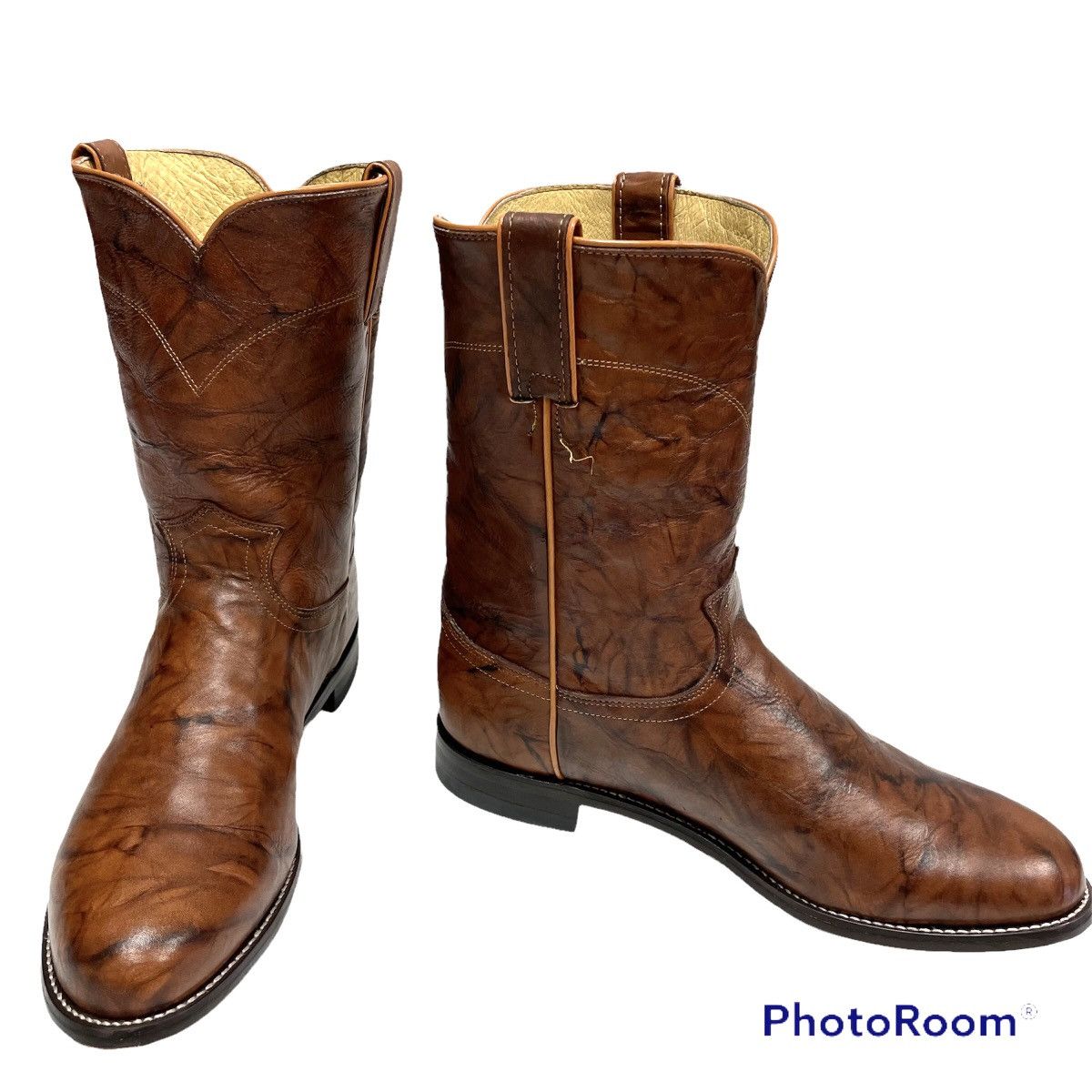 Justin MARBLED Leather Chestnut Cowboy Western KANGAROO Skin Boot | Grailed