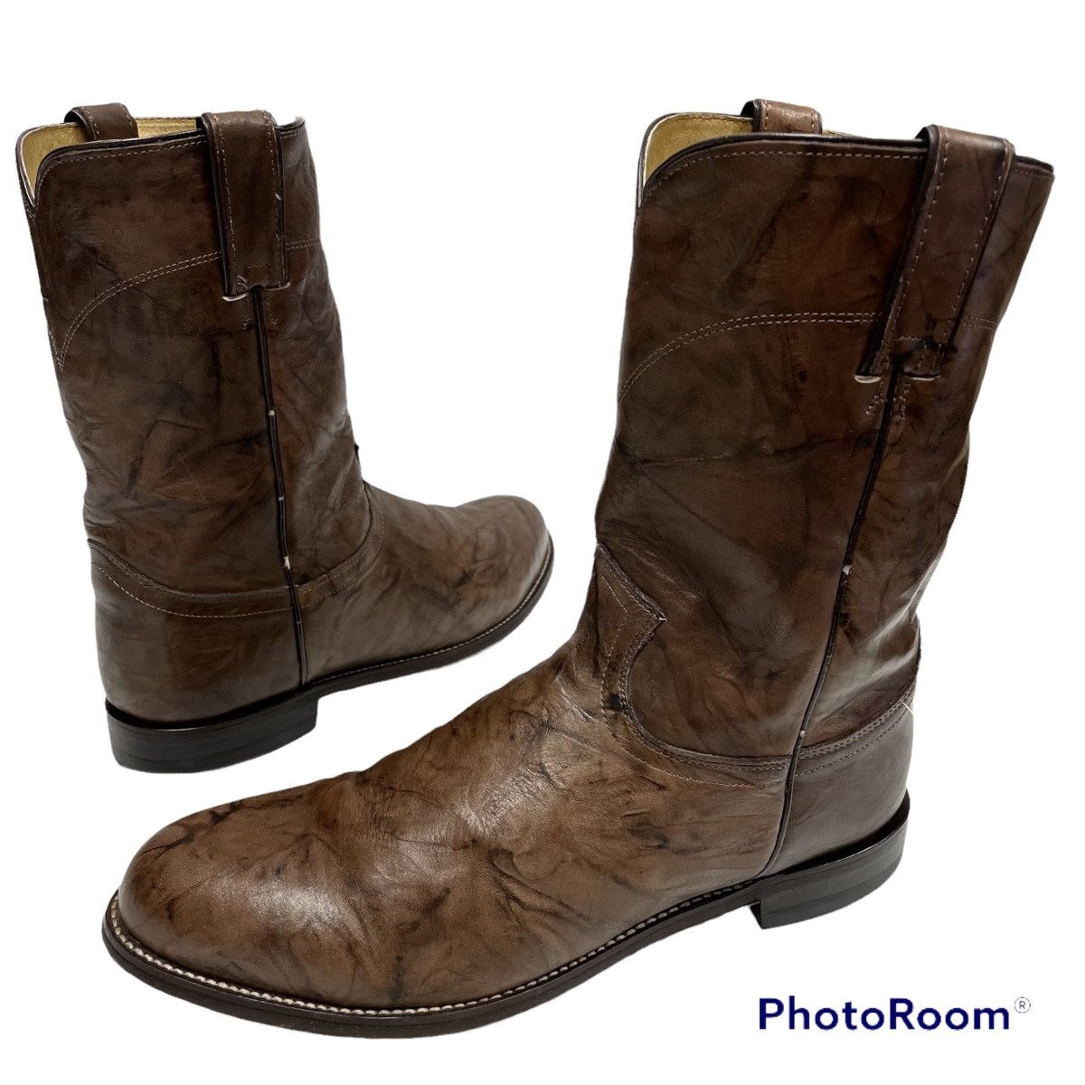Justin MARBLED Leather Brown Cowboy Western KANGAROO Skin Boot | Grailed