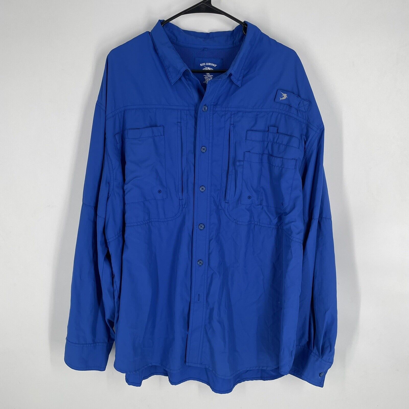 Reel Legends Reel Legends Mens Blue Long Sleeve Fishing Button Up Shirt ...