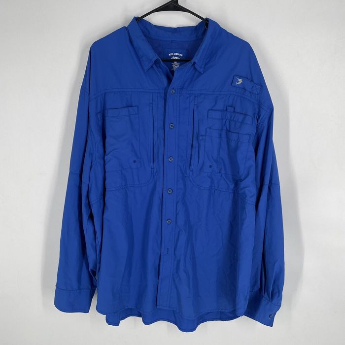 Reel Legends Reel Legends Mens Blue Long Sleeve Fishing Button Up Shirt ...
