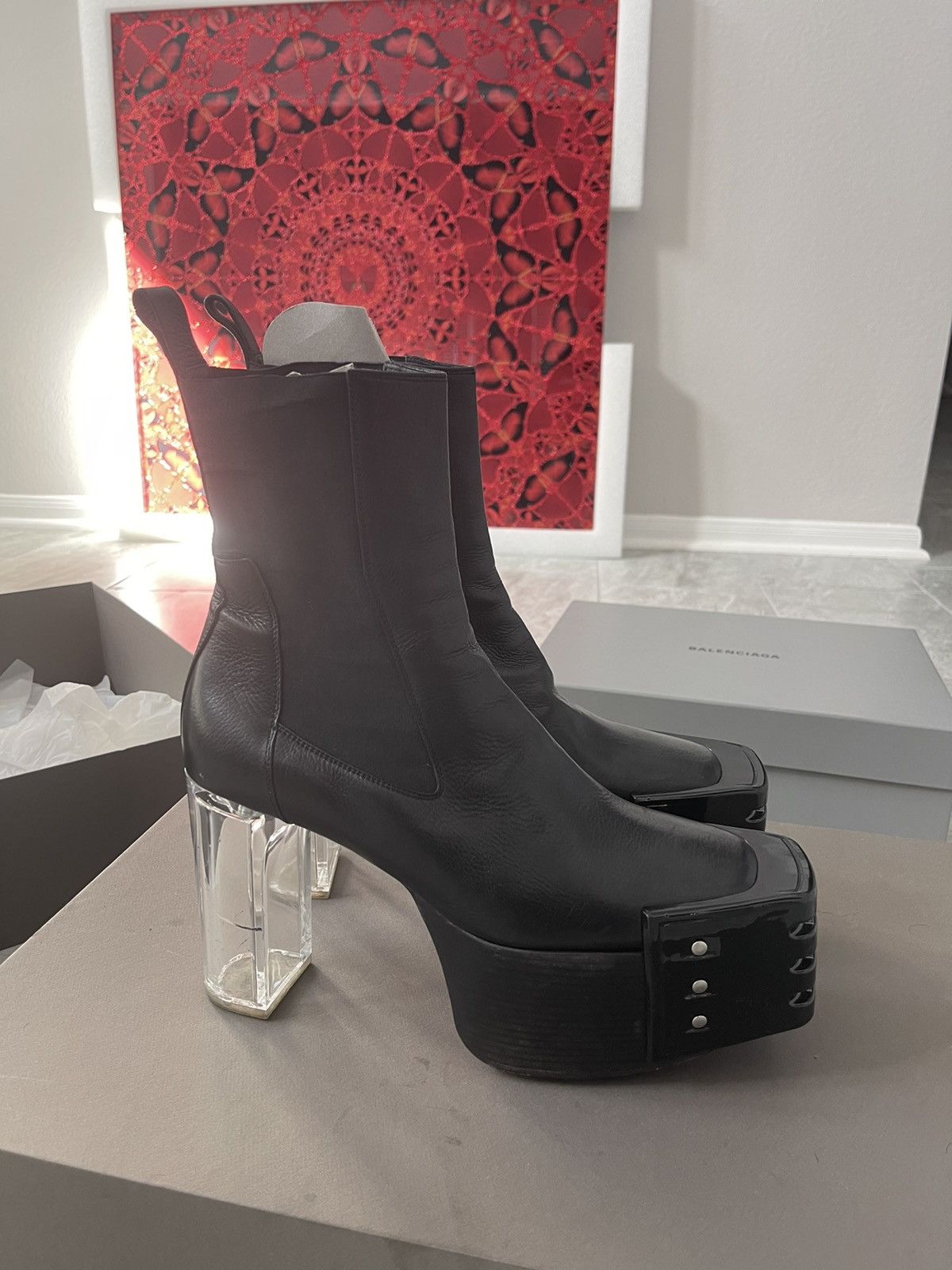 Rick Owens RARE BLACK/CLEAR GRILLED PLATFORMS KISS HEEL BOOTS | Grailed