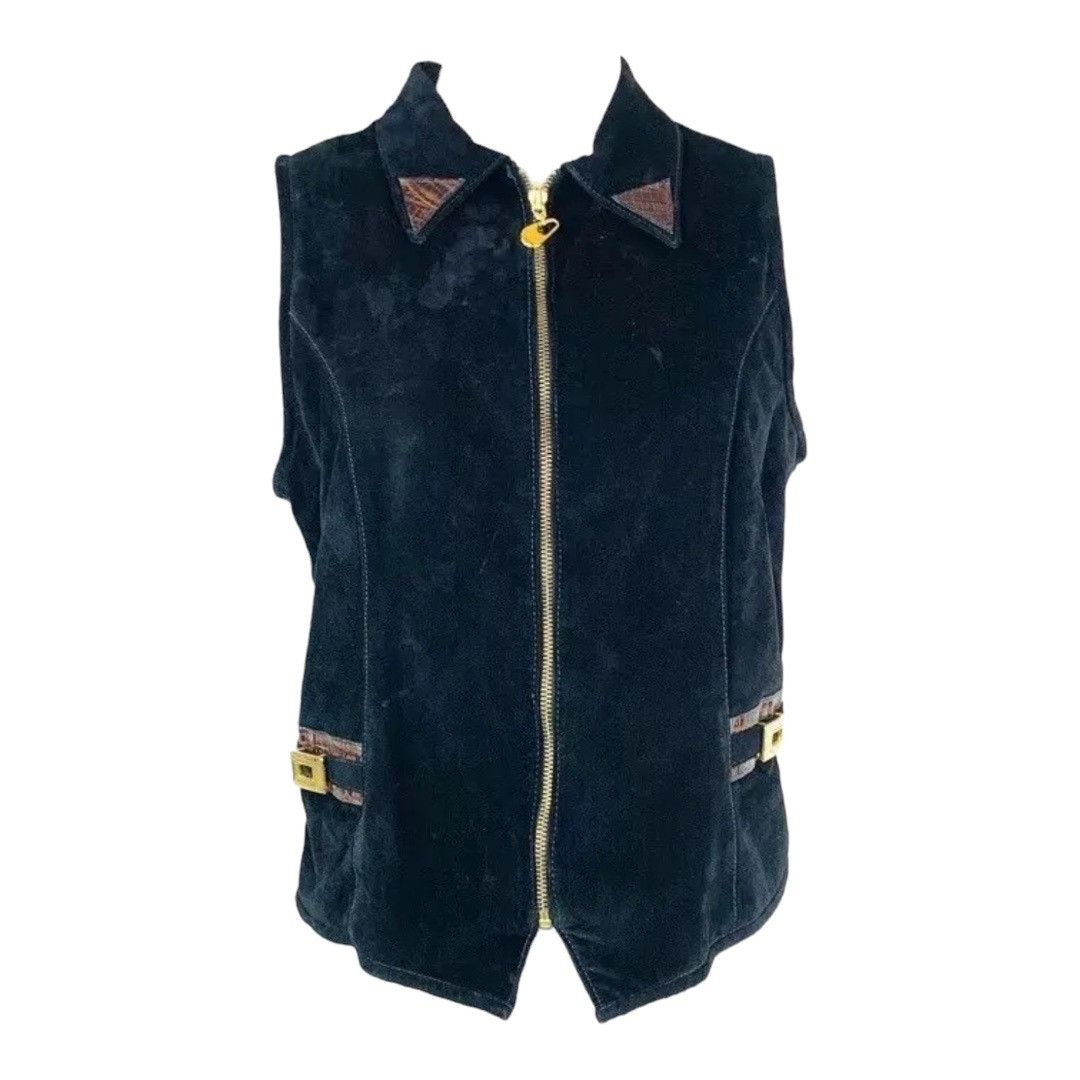 Designer St. Maarten Dallas Suede Biker Vest Croc Leather Trim Vinta ...