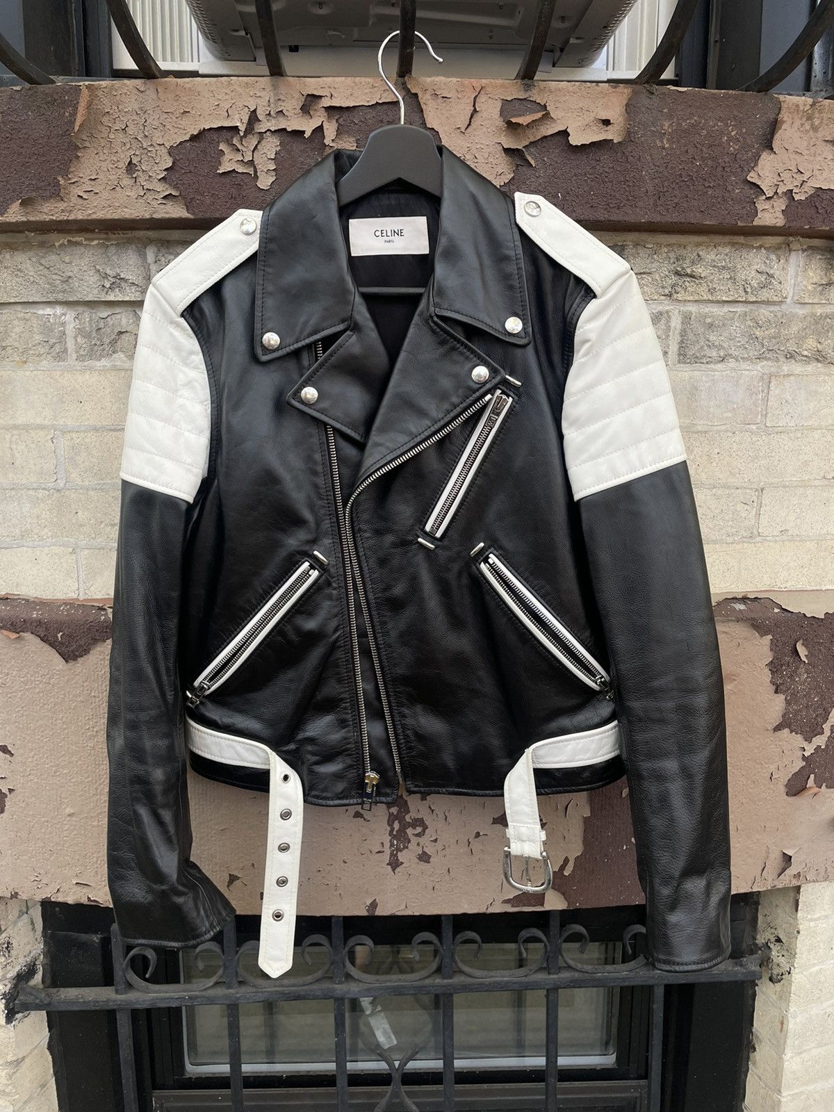 Celine × Hedi Slimane Celine SS19 Runway Padded Sleeve Biker Jacket ...