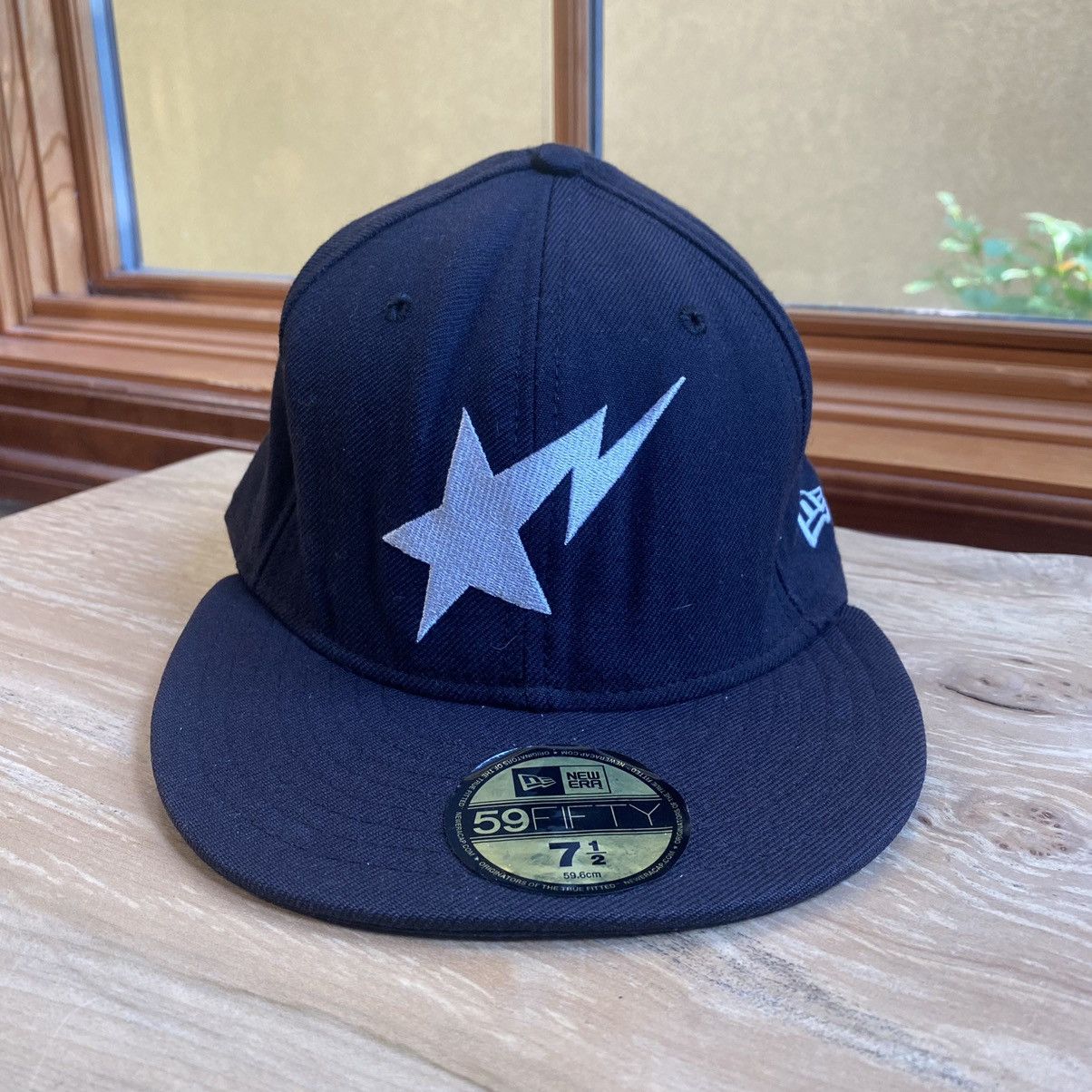 Bape Sta Logo Black New Era Fitted Hat 7 1/2 #177 camo shark | Grailed