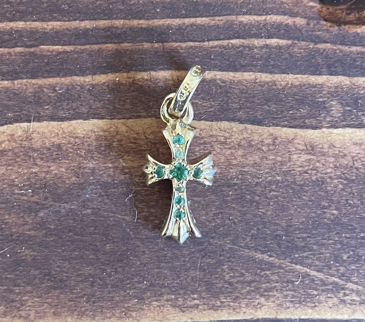 Chrome Hearts Chrome hearts 22k gold pave emerald baby fat cross ...