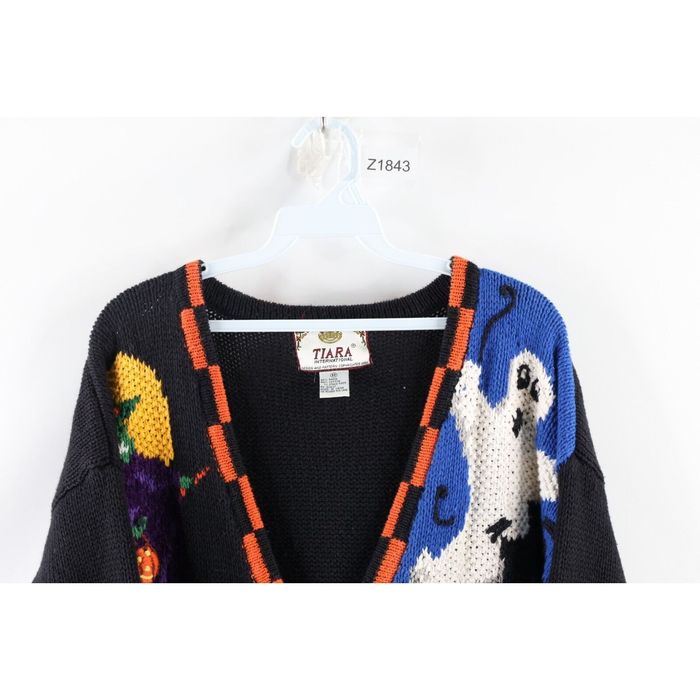 Vintage Vintage 90s Knit Halloween Ghost Pumpkin Cardigan Sweater | Grailed