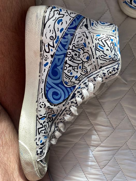 Nike Custom Graffiti keith Haring inspired Nike blazer High drawn | Grailed