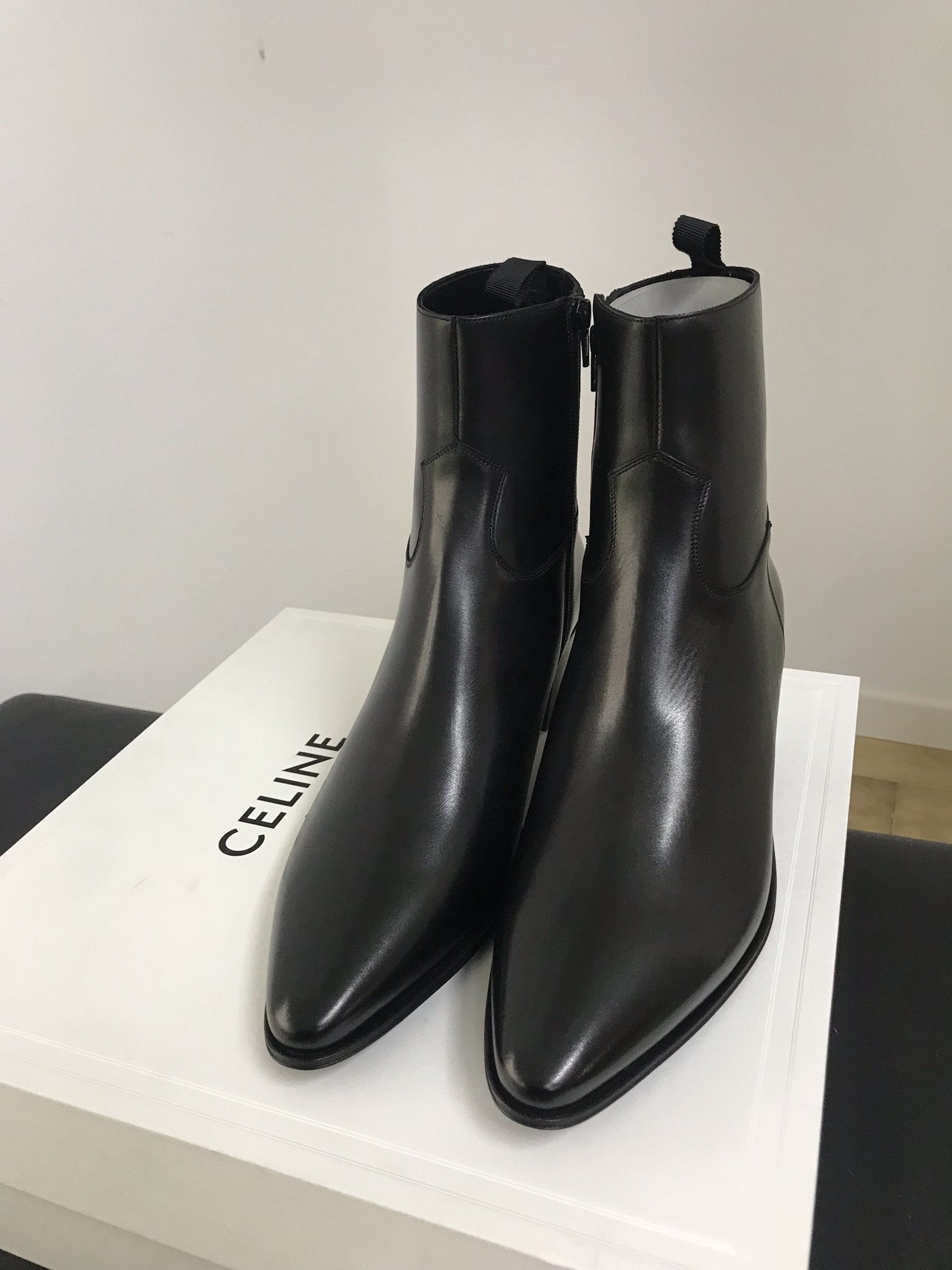 Celine × Hedi Slimane Jacno Shiny Calfskin Ankle Boot 60 mm | Grailed