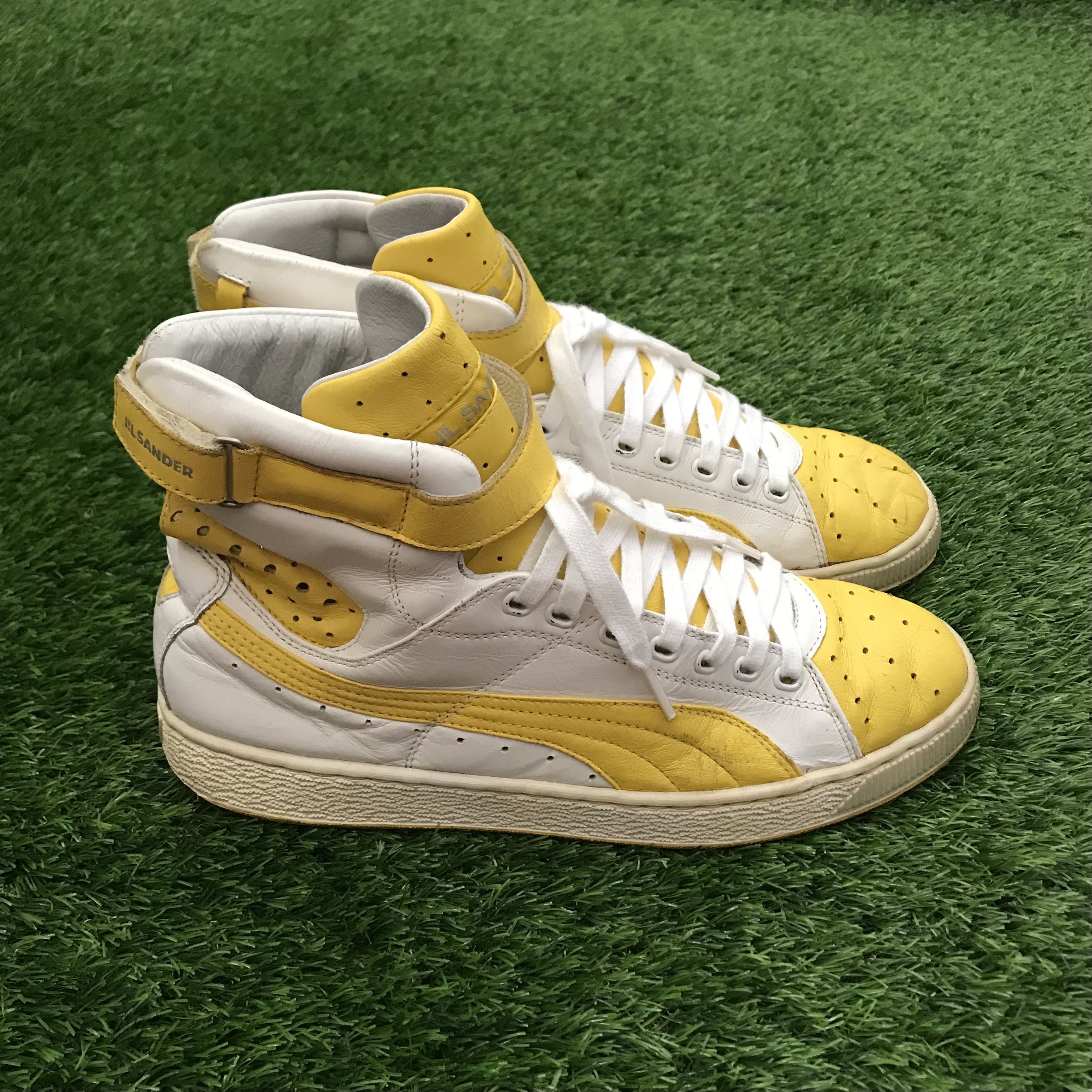 Jil Sander × Puma × Vintage Vintage Jil Sander Puma Yellow Leather High Top Sneakers | Grailed