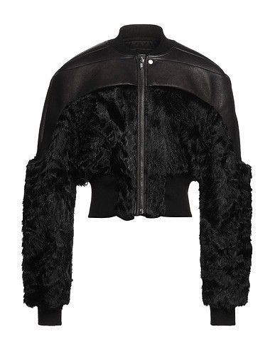 Rick Owens Black Fur Leather Girdered Cropped Bomber Jacket | Grailed