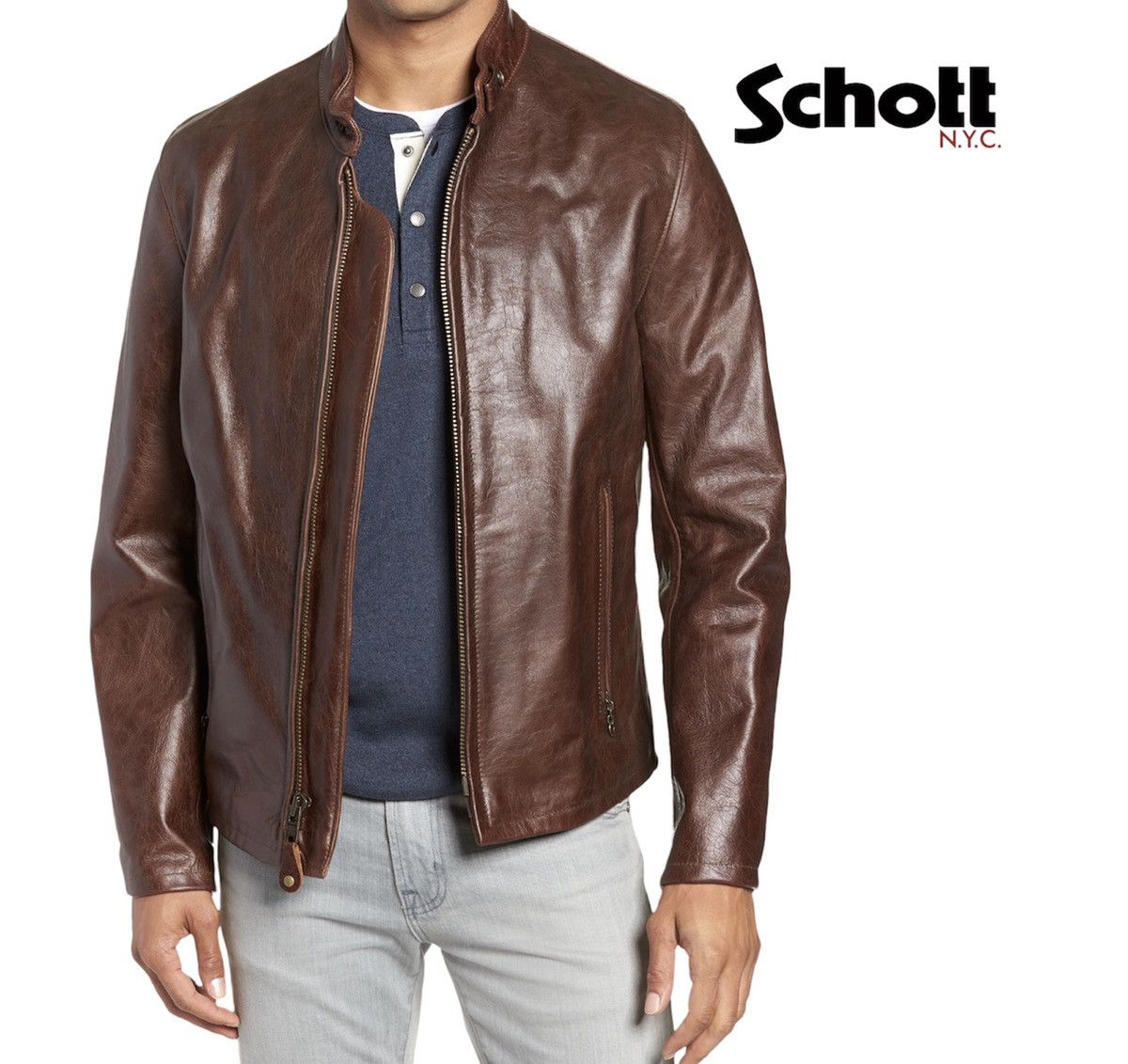 Vintage 🔥Schott NYC Cafe Racer Waxy Cowhide Leather Jacket | Grailed