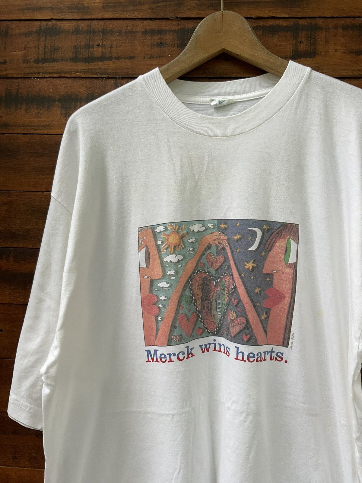Art × Vintage Vintage 90s James Rizzi Art Merck Wins Hearts XL White ...