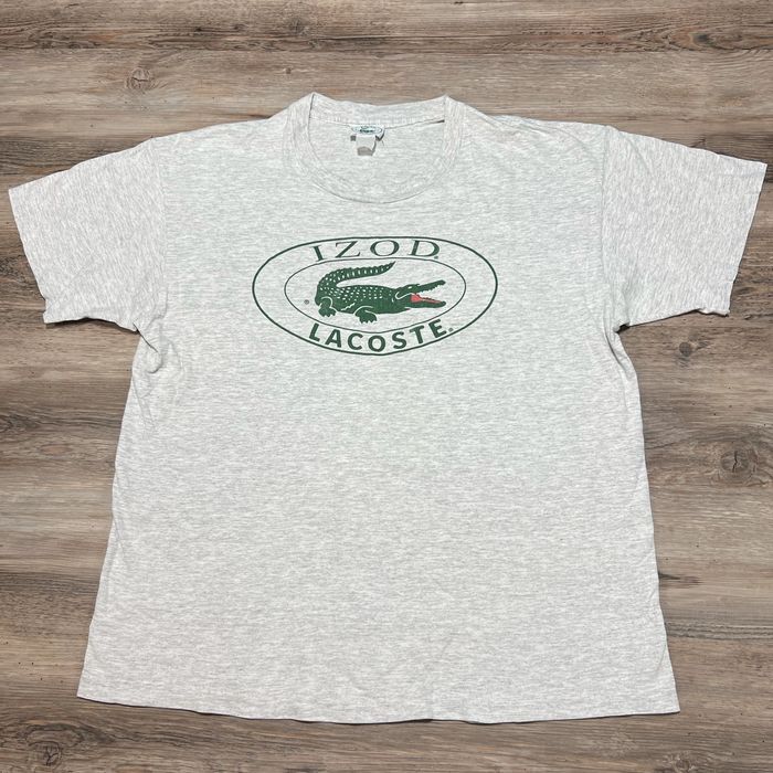 Vintage 90s Gray IZOD LACOSTE Alligator Big Logo Single Stitch Tee ...