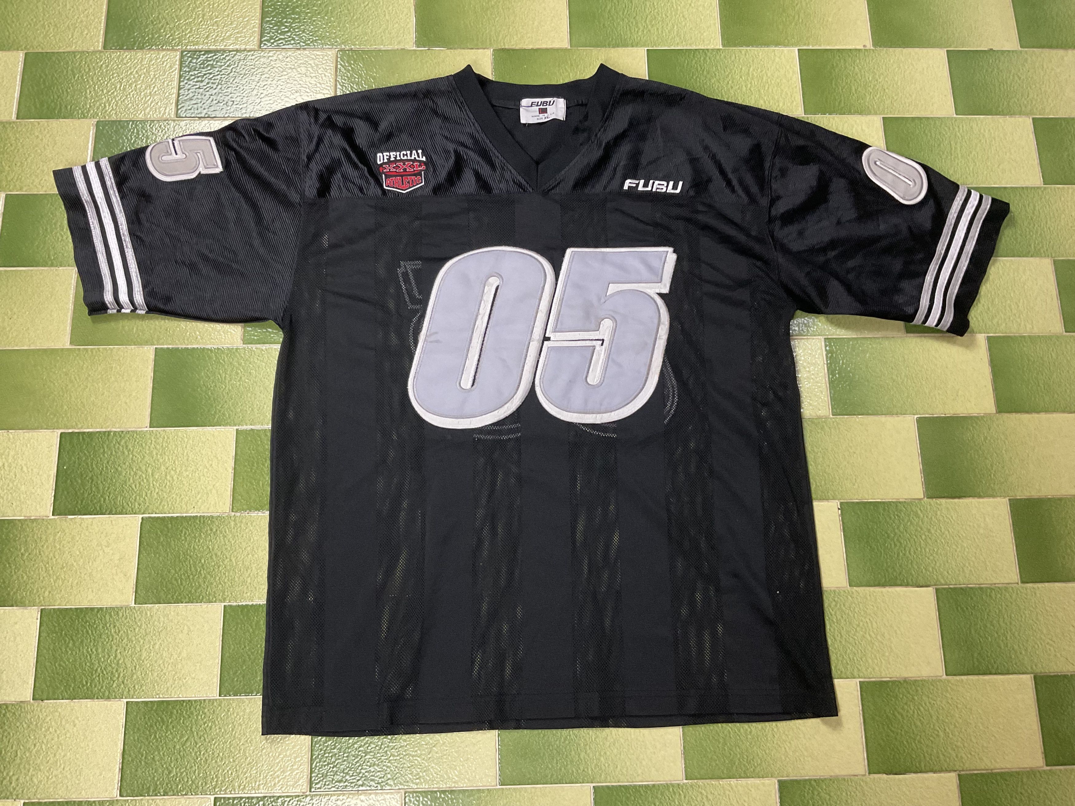 Fubu × Sports Specialties × Vintage Vintage 90s FUBU Football Jersey #05 Black Mesh Bottom | Grailed