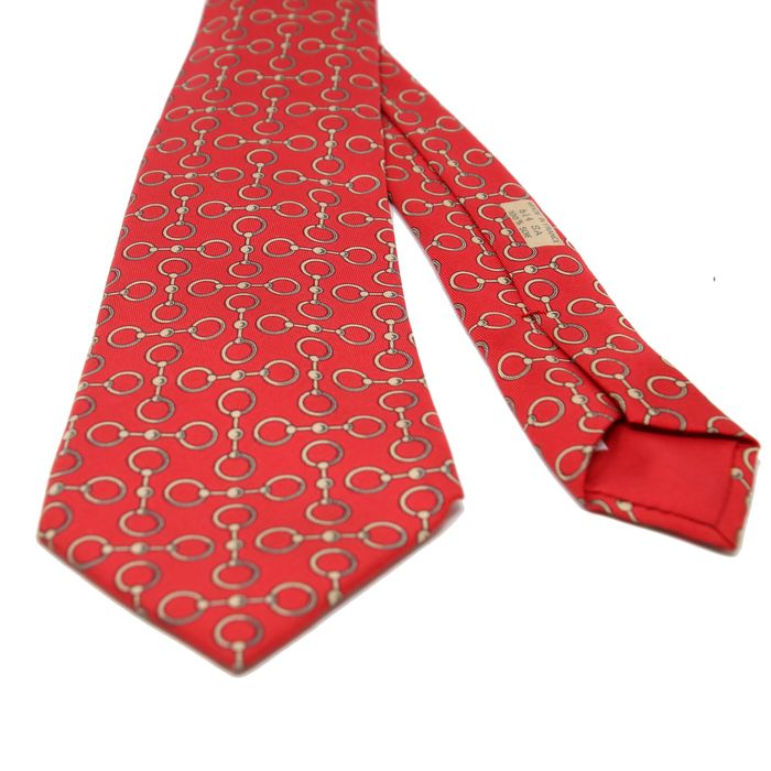 Hermes Signature Red Gold Chain Link Pattern Silk Men's Luxury Tie ...