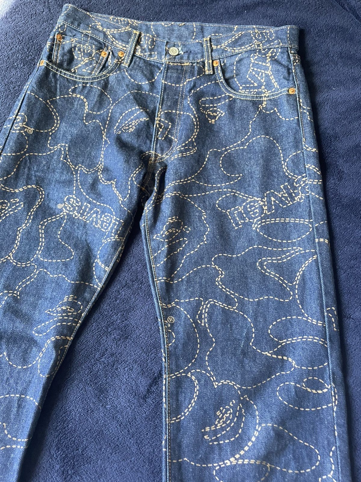 Bape Bape x Levi’s Blue Denim Camo Jeans | Grailed