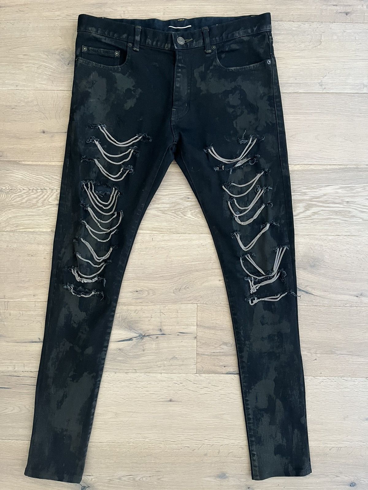 Saint Laurent Paris Saint Laurent Paris FW13 Black Oil Spilled Chain ...