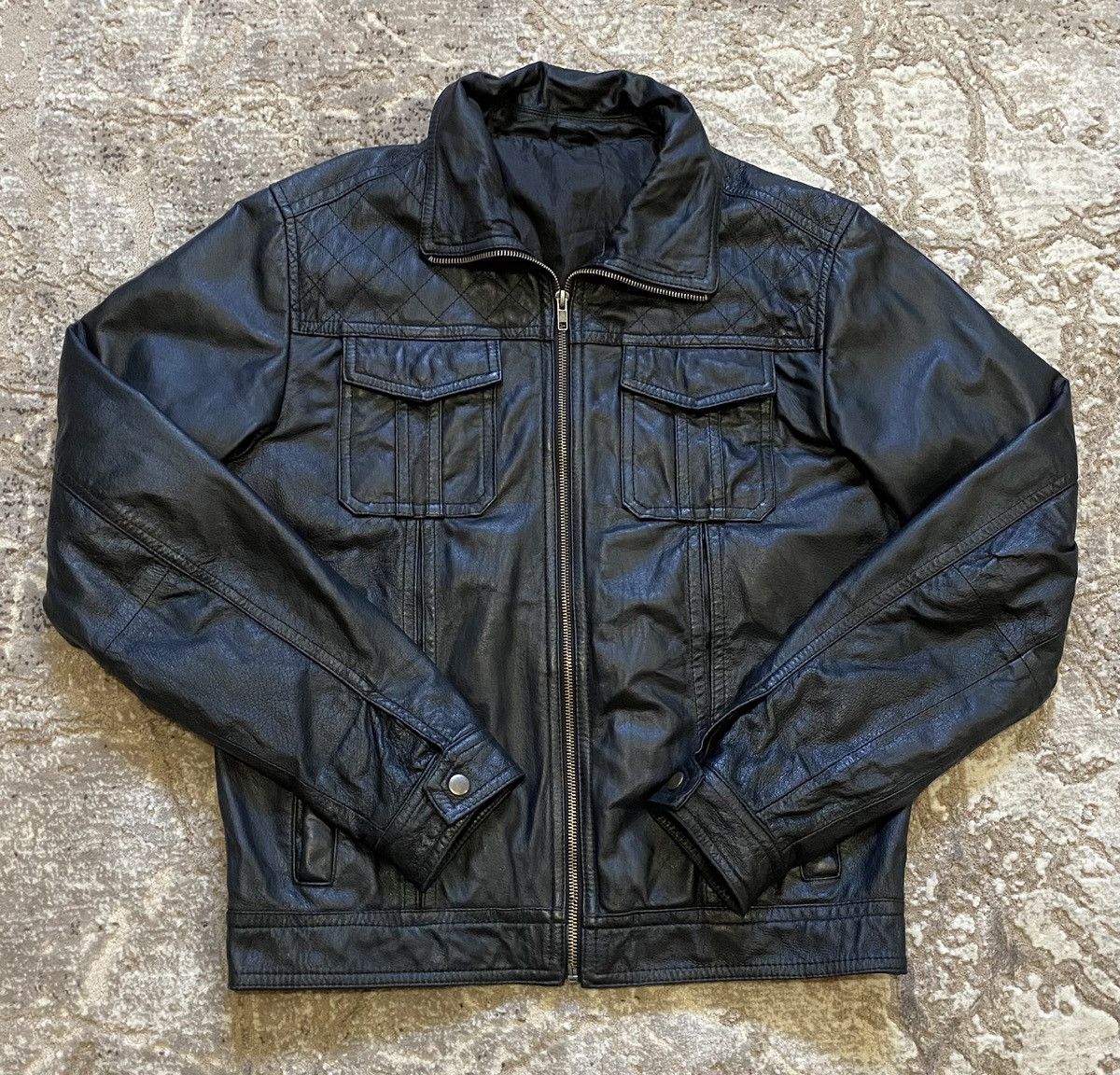 Leather × Leather Jacket × Vintage Black leather jacket 100% real ...