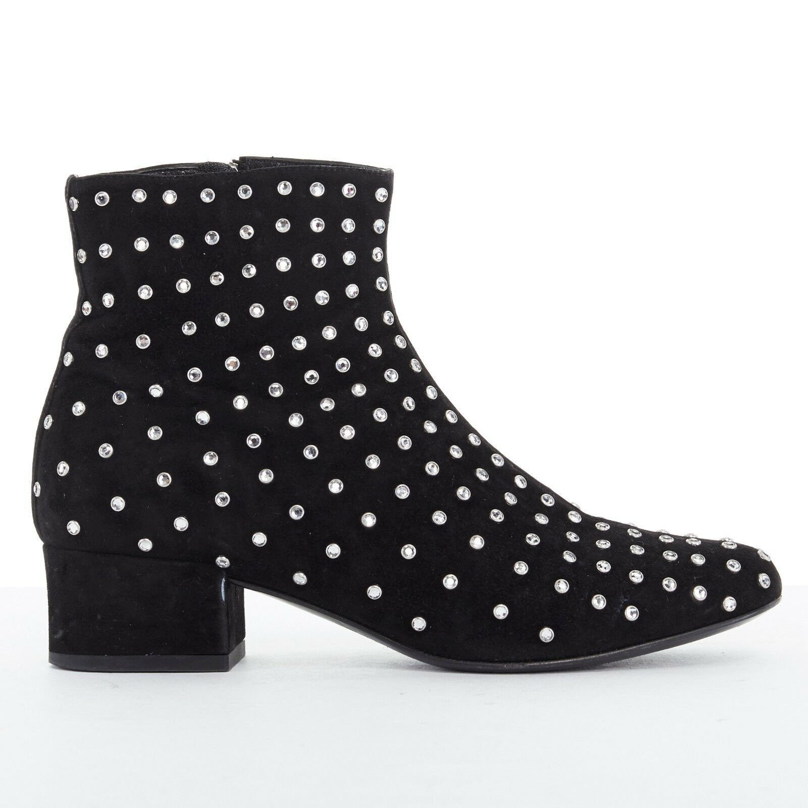 Saint Laurent Paris SAINT LAURENT PARIS black suede strass crystal ...