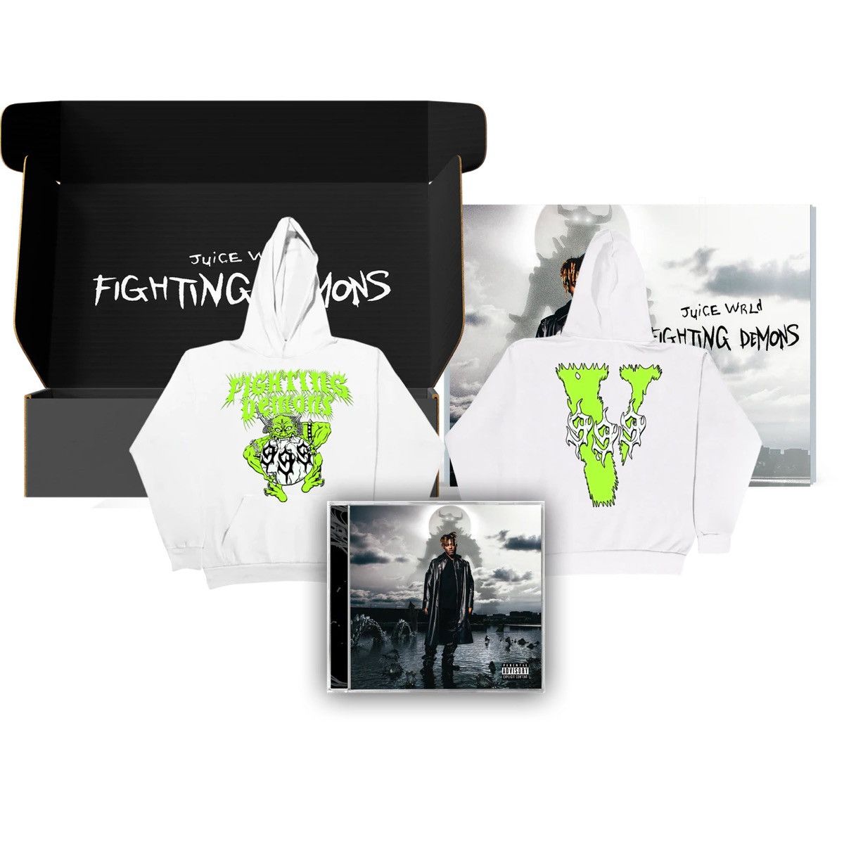 Vlone FIGHTING DEMONS VLONE DEMON HOODIE WHITE + CD BOX SET | Grailed