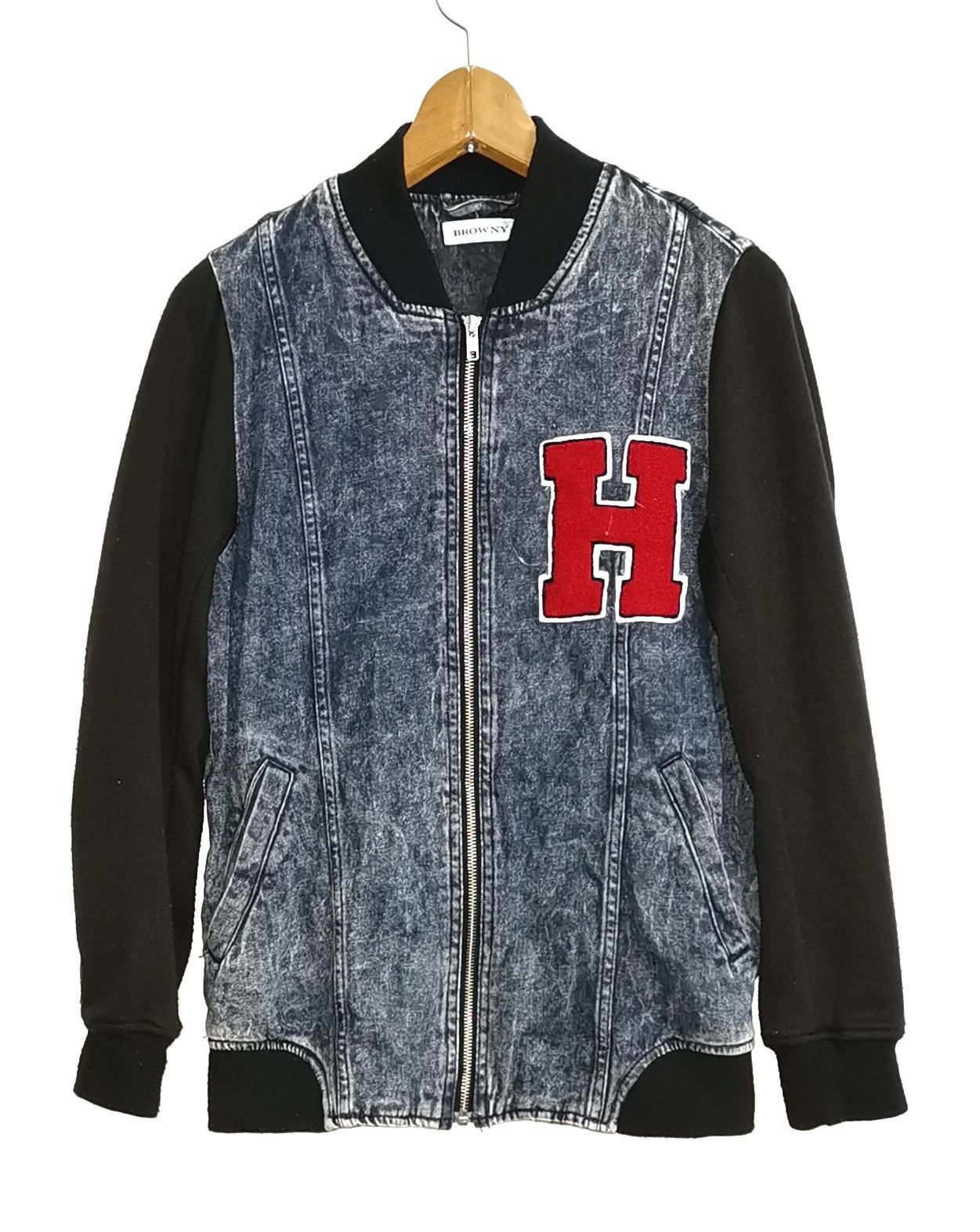 Denim Jacket × Japanese Brand × Varsity Jacket Browny Big Logo H Jacket ...