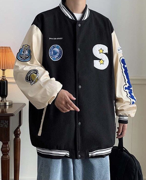 Vintage Black y2k hip hop multi-patches varsity jacket | Grailed
