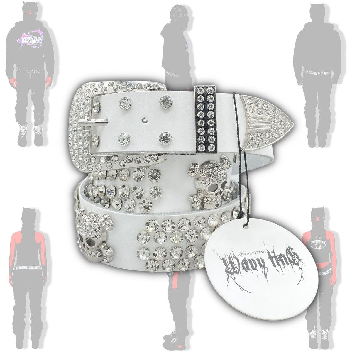 Other × Streetwear × Vintage WAVYTING® Rhinestone Skull Belt (free ...