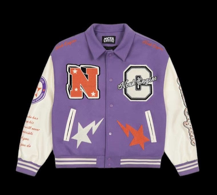 Japanese Brand Funky Stylo Purple Varsity Jacket Bomber Jacket Unisex ...