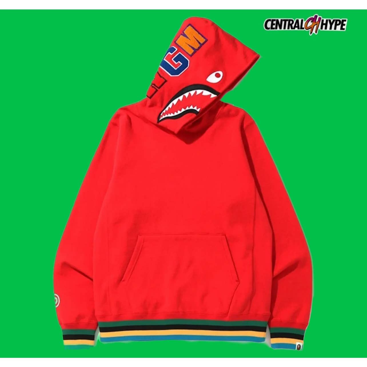 Bape Bape Shark Line Rib Red Pullover Authentic | Grailed
